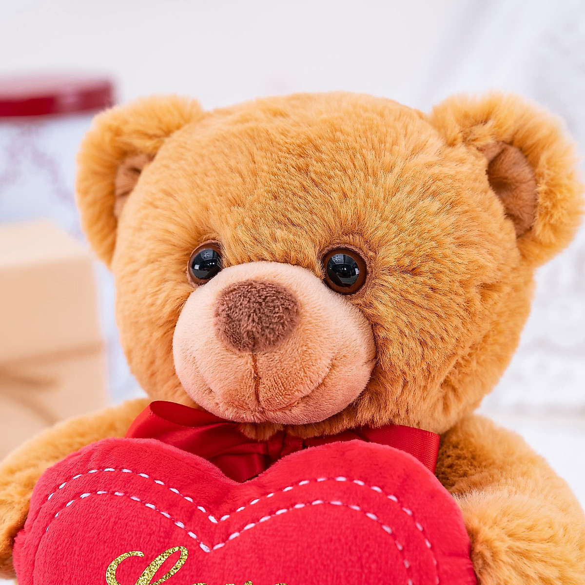 Stuffed Animal Teddy Bear, Holding Love Heart Plush Bears, I Love You Mom, Valentine's Day Gift, Love Gift for Mom, Girlfriends, Baby, 8 inches