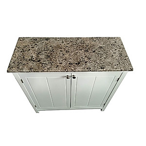 Kings Brand Furniture - Haber Marble Finish Top White Kitchen Island Storage Cabinet