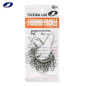 OCEAN CAT 60-150 Pcs American Swivel with Duo Lock Pin Snap Fishing Snaps Kit Hooked Cross Snaps Stainless Steel Sea Fishing Tackle Hook Lure Connector Fishing Swivel Size 1#2#4#6#8# (#6, 150 pcs)