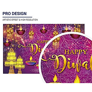 Allenjoy Purple Happy Diwali Festival Backdrop for Photography Pictures Deepavali Hindu Party Supplies Decorations Banner Outdoor Home Wall Decor Photo Booth Props Favors Photoshoot Background