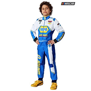 Fun Costumes NASCAR Kids Chase Elliott Suit Boys, Blue Race Car Driver Halloween Costume Large