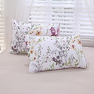 URBONUR Floral Duvet Cover Set King Size 3-Pieces Egyptian Cotton Percale Sateen Bedding Set Garden Shabby Flowers Comforter Cover, Soft Breathable Durable Duvet Covers with Button Closure