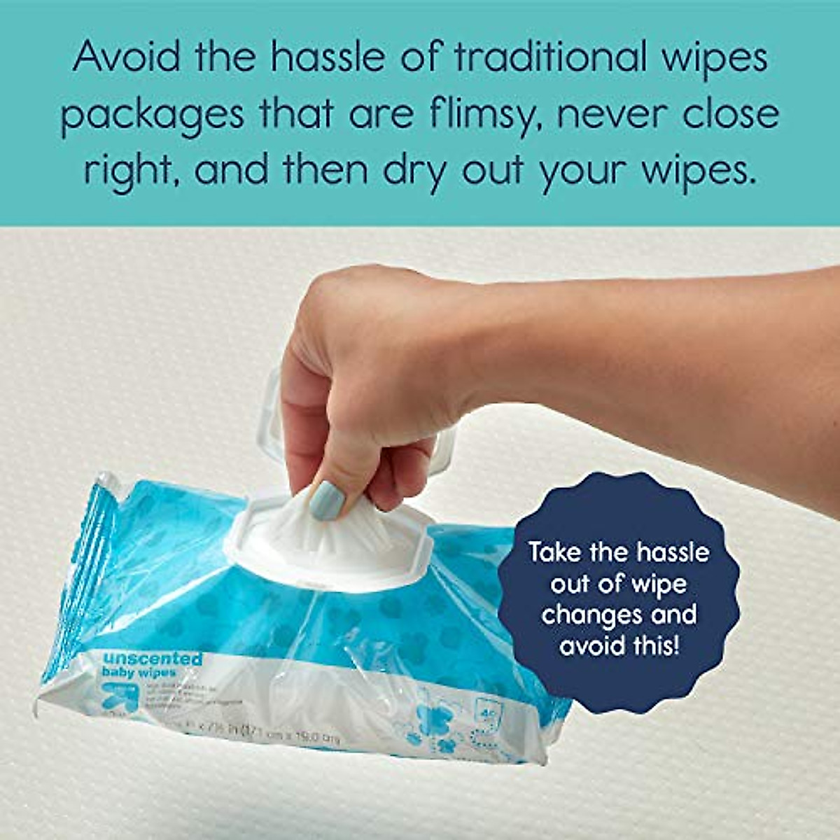 hiccapop Diaper Wipes Dispenser Baby Wipes Case | Baby Wipe Holder Keeps Wipes Fresh | Non-Slip, Easy Open & Close Wipe Container (Gray w/Clear Window)