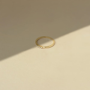 GELIN 3 Stone Diamond Ring in 14K Solid Gold | 14k Yellow Gold Stackable Rings, Size 5