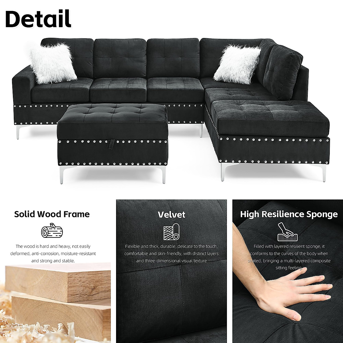 Yoglad L Shaped Furniture Set, 5-Seater Sectional Sofa with Reversible Chaise, Corner Sofa Set with Ottoman, for Apartment, Living Room, No Assembly Require (107.5 Inch Chenille, Red)