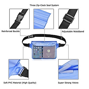 Etsfmoa 2-Pack Waterproof Pouch with Waist Strap, 3 Zipper protect phone and valuables, Waterproof Dry Bag Wallet/Best Gifts for Men Women for Boating Fishing Diving Swimming Snorkeling Kayaking