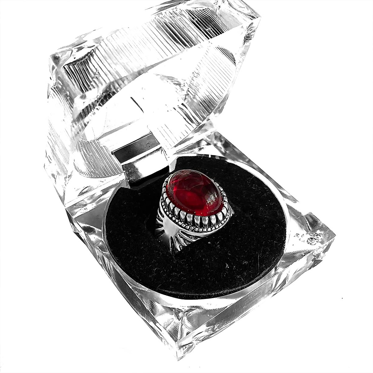 THJEW Retro S925 Silver Rings with Stone for Men Women,Green Turquoise Ring,Natural Agate Stone Ring,Onyx Ring for Men,Garnet Rings,Turkey Rings,Precious Oval Shaped Gemstone Jewelry (RingColor_D, 8)