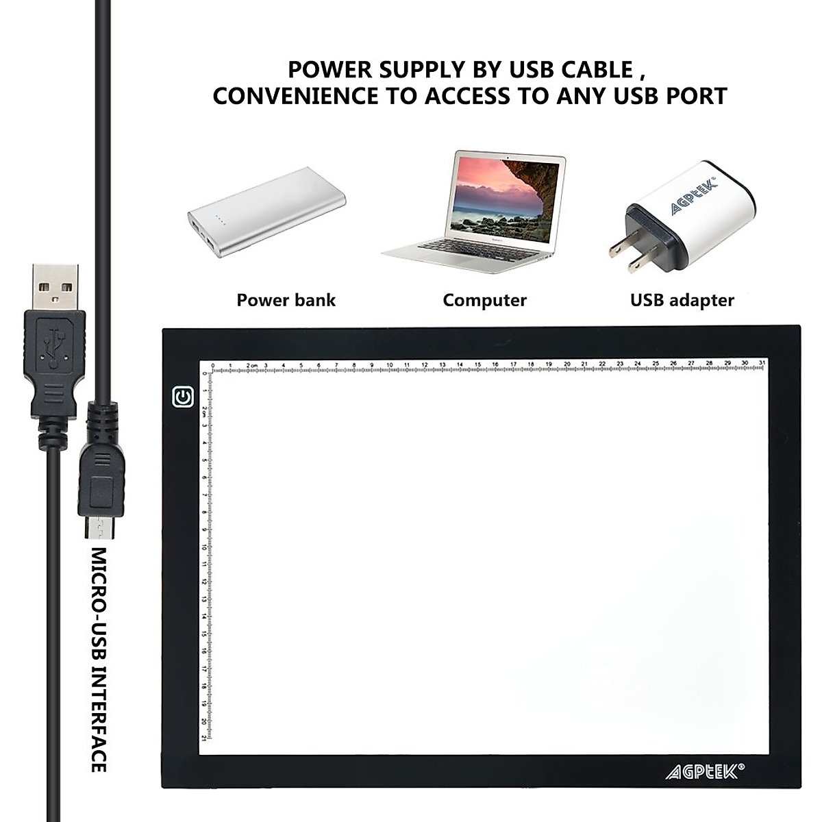 AGPtek New A4 LED Artcraft Tracing Light Pad Extra Large Active Area Ultra-Thin Stepless Brightness Control Tatoo Pad Animation, Sketching, Designing, X-ray Viewing W/USB Adapter (PSE Approval)