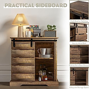 Wonder Comfort Rattan Sideboard Buffet Cabinet with 2 Open Doors, Kitchen Storage Console Table for Living, Dining Room, Bedroom, Entryway, Rustic Brown