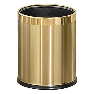 LEASYLIFE 2.6Gallon/10L，Brass Gold Bathroom Trash Can，Gold Bathroom Waste Baskets，Golden Small Garbage Can,Gold Waste Basket for Bedroom,Office，Store，Metal Trash bin Without lid (Gold)