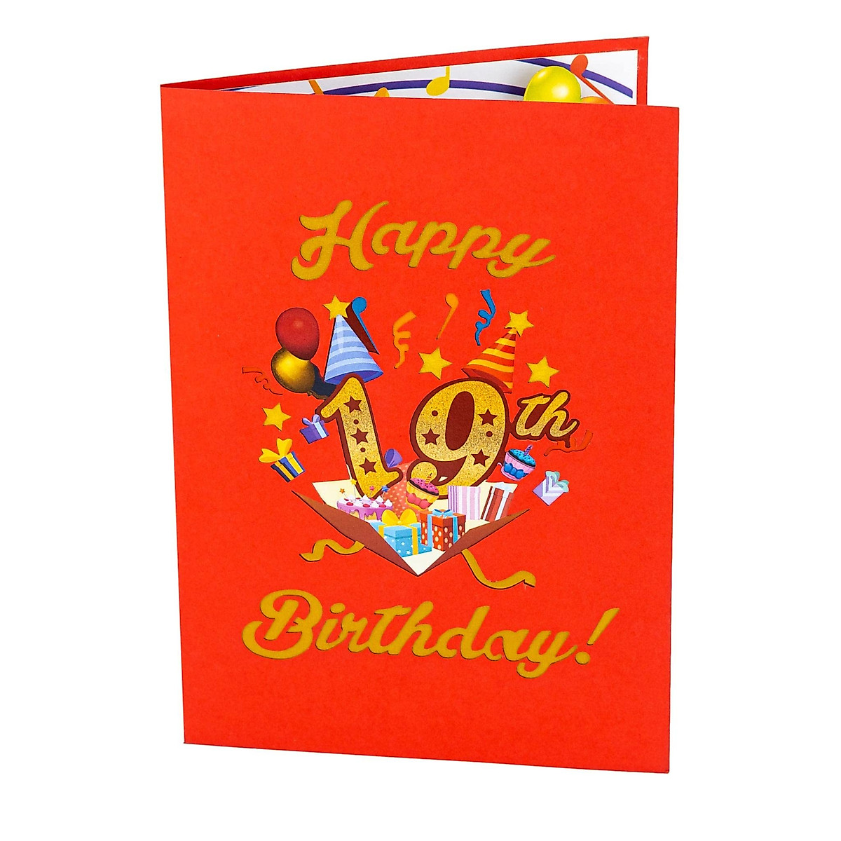 iGifts And Cards Happy 19th Red Birthday 3D Pop Up Greeting Card – Awesome 19 Birthday Card Son, Daughter, Turning Nineteen Birthday Gift Granddaughter, Grandson, Unique Present, 5" X 7"