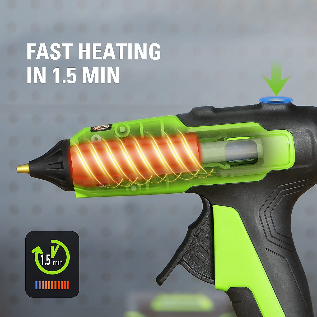 Greenworks 24V Cordless Glue Gun,2.0Ah Battery & Charger Included -1.5min Fast Heating,LED light, Drip-free nozzle, 90 min Runtime, Auto off for DIY, Arts, Crafts, Home Decoration