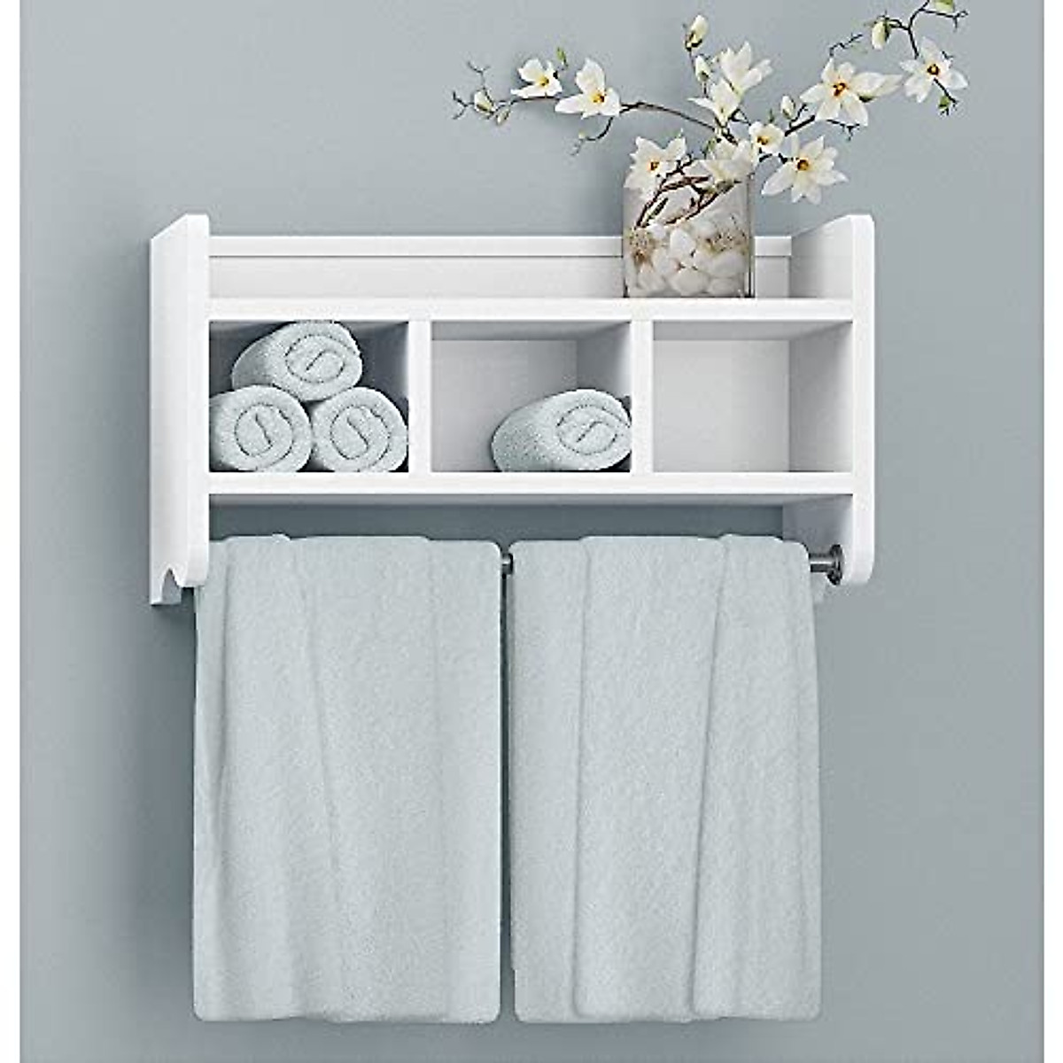 Alaterre Furniture Logan Bath Storage Shelf with Two Towel Rods, 25", White,AZABSS0050