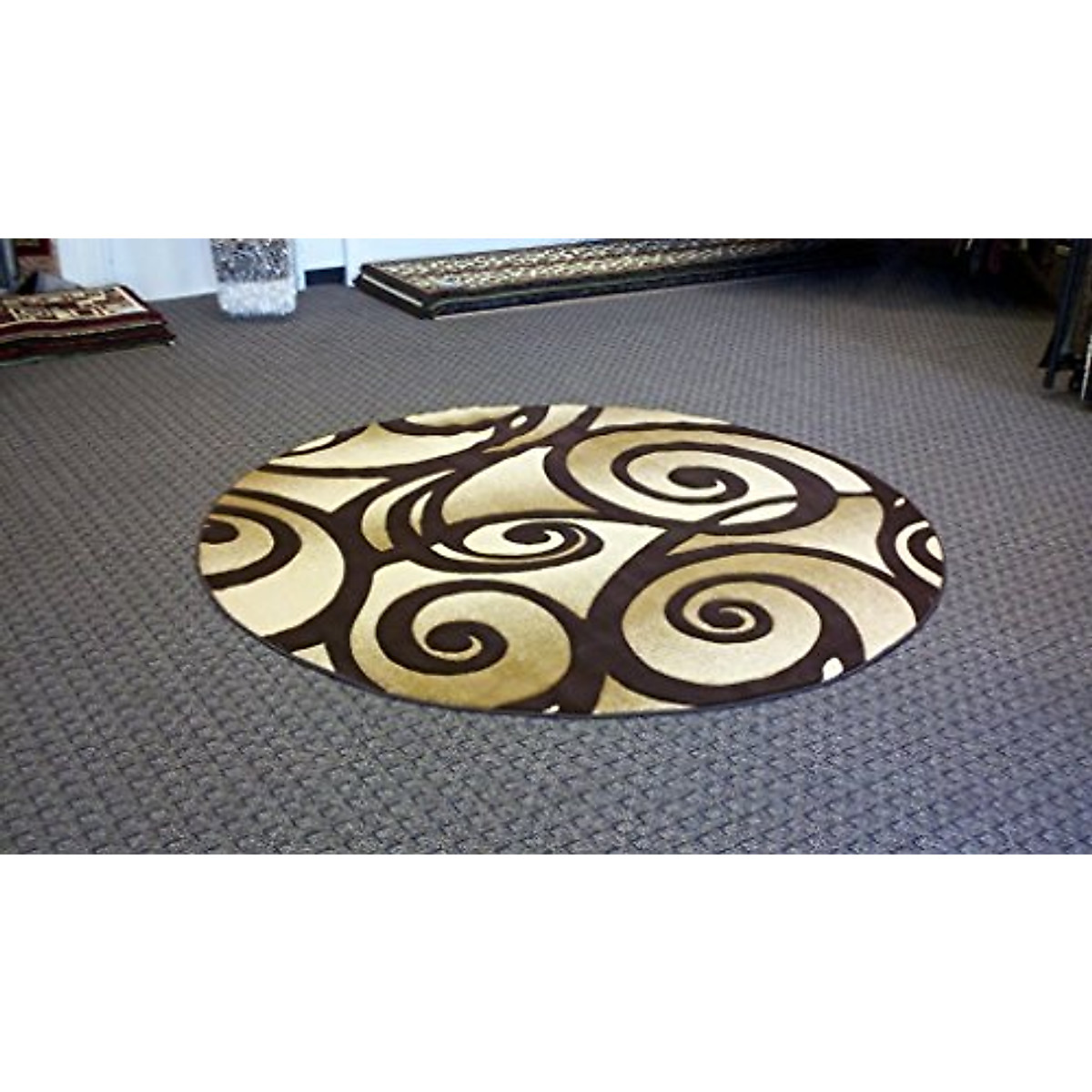 Contempo Modern Round 400,000 Point Area Rug Contemporary Abstract Brown Design 341 (4 Feet X 4 Feet)