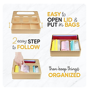 Ziplock Bag Storage Organizer and New plastic Dispenser Food Storage Baggie Holder Compatible with Most Brands Gallon, Quart, Sandwich, Candy and Snack Bags for Kitchen Drawer or Wall Mount