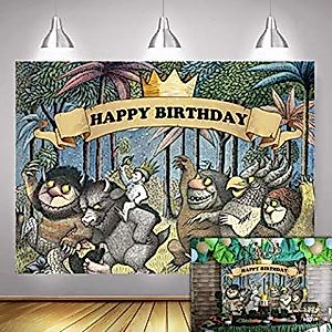 Fanghui 7x5FT Where The Wild Things are Theme Party Backdrop King of The Wild Things Boys Happy Birthday Party Banner Supplies Baby Shower Dress Up Party Photo Background Booth Props