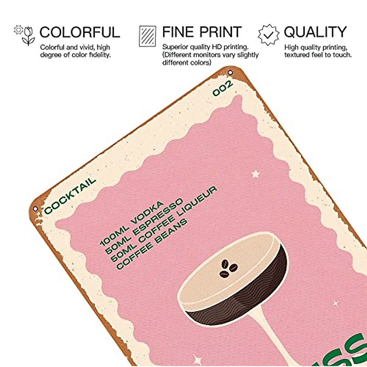 Decleezw Cocktail Espresso Martini Metal Signs Retro Print Wall Art Illustration Poster Bar Kitchen Room Decor 12x8 inch, 8inch*12inch