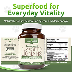 Lignans For Life Flaxseed Lignans for Dogs + SDG - Omega 3 Fatty Acids, High Fiber Antioxidants - Helps Improve Shiny Coat, Digestive & Heart Health Flax Seed for Dogs, 90 Flaxseed Capsules, 2 Pack