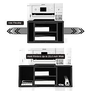 GICLAIN Printer Stand with 2 Tier Storage Shelves, Adjustable Desktop Printer Shelf with 4 Compartments, Paper and File Storage Rack, Multi-Purpose Desk Organizers for Home and Office, Black