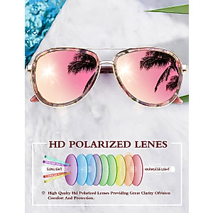 BIRCEN Polarized Sunglasses for Women UV - Protection Womens Retro Mirrored Pink Aviator Shades with Acetate Frame BC2001