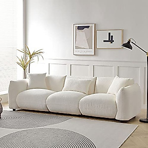 WILLIAMSPACE 109" Sectional Sofa Cloud Couch for Living Room, Modern Back Upholstered Boucle Couch with 3 Throw Pillows, 4-Seat Cloud Boucle Deep Seat Sofa for Apartment, Office (Beige)