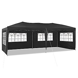 TUKAILAI 10' x 20' Pop Up Gazebo Marquee, Anti-UV Party Wedding Tent Event Shelters with 6 Removable Sidewalls & Carry Bag, Heavy Duty Instant Canopy for Outdoor Camping Garden Patio (Black)