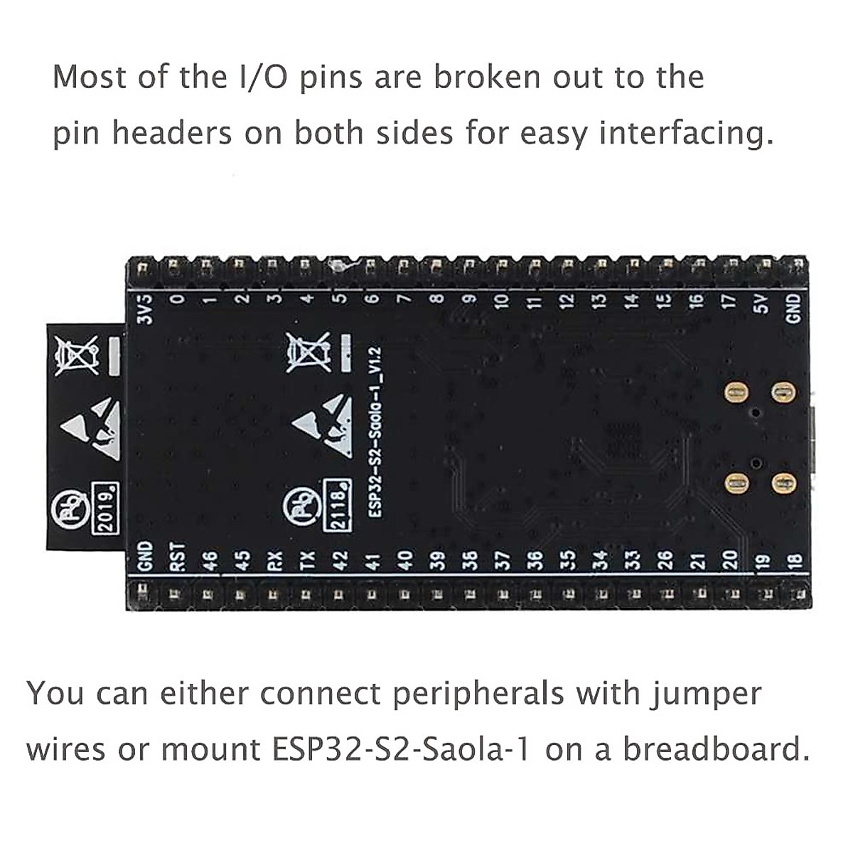 RCmall ESP32-S2-Saola-1R Dev Kit Espressif Development Board Based Wi-Fi MCU ESP32-S2 WROVER with 4MB Flash and 2MB PSRAM+Micro USB Cable (Pack of 2)