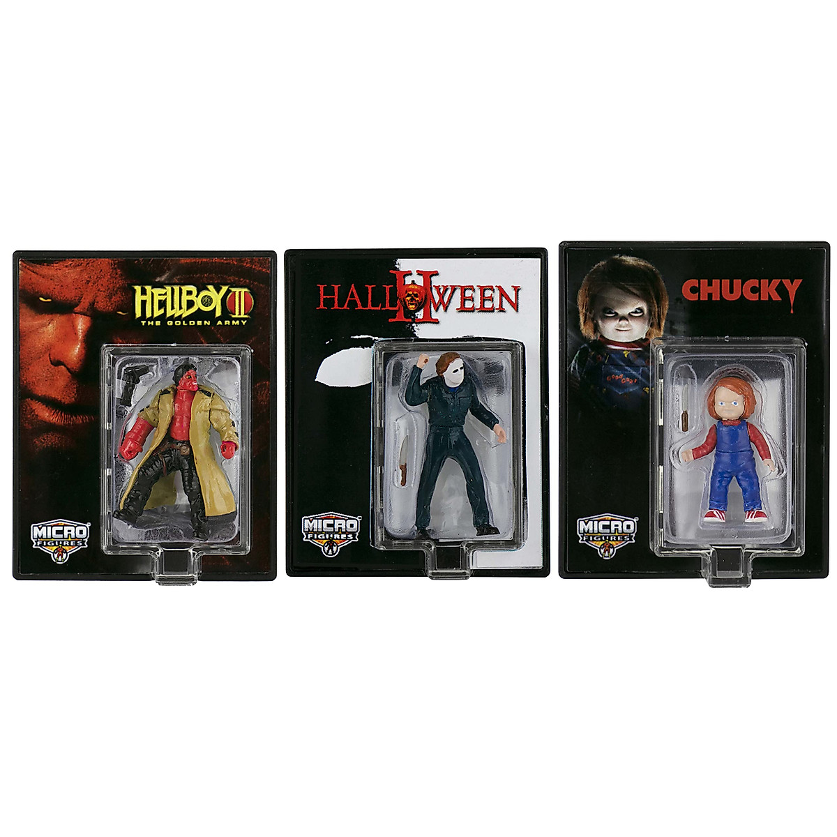 Worlds Smallest Universal Studios Horror Micro Action Figures 3-Pack (Chucky, Michael Myers, and Hellboy)