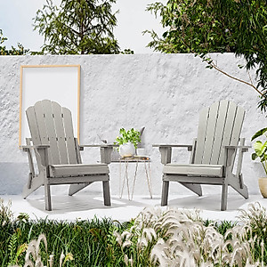 hOmeHua Folding Adirondack Chair Weather Resistant, Hard Plastic Imitation Wood Stripes Adirondack Chair, Easy to Fold Move & Maintain, Outdoor Chair for Patio, Backyard Deck, Fire Pit - Gray