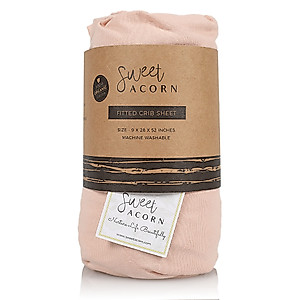 Sweet Acorn Fitted Crib Sheets - Organic Cotton Jersey Knit Crib Beddings - Fits Standard Baby Crib Mattress - 9" x 28" x 52" - Dahlia Pink