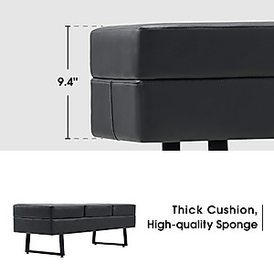 BarberPub Waiting Room Chairs, Heavy Duty Office Guest Reception Bench, Faux Leather Upholstered Lobby Chairs for Salon, Conference Room 7008 (Dark Grey)