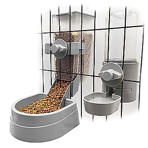 BNOSDM Rabbit Automatic Food Feeder and Water Dispenser Bunny Gravity Feeding Station Waterer Set Hanging Self-Dispensing Feeder for Ferret,Guinea Pigs Chinchillas Kitten (Grey)