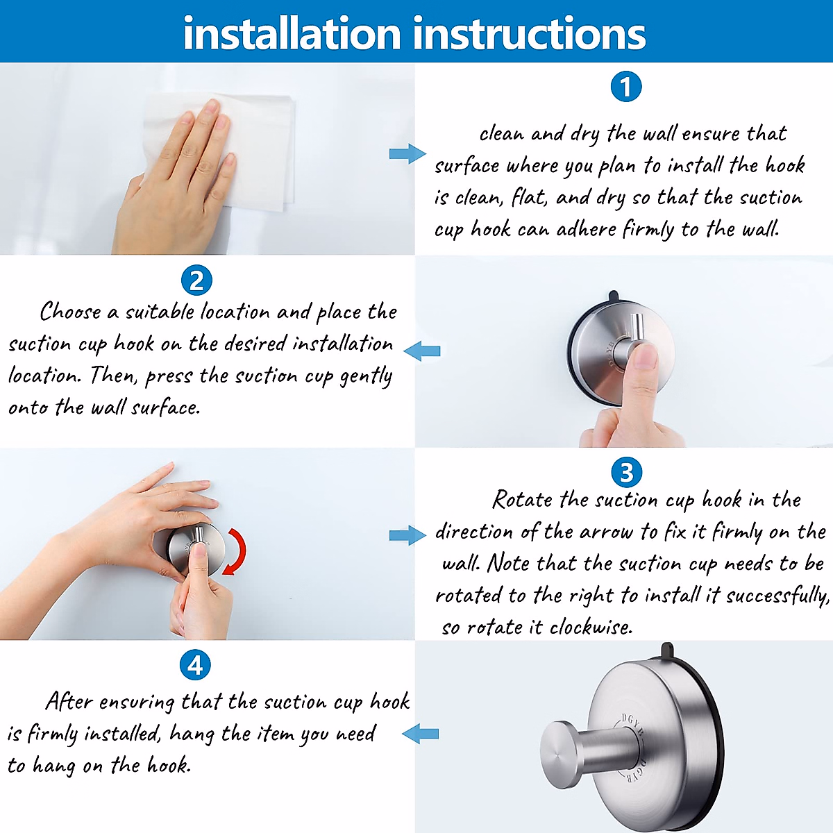 DGYB Suction Cup Hooks for Shower Set of 2 Brushed Nickel Towel Hooks for Bathrooms Waterproof Stainless Shower Hooks for Inside Shower 15 Lb Bathroom Hooks for Towels