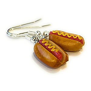 Artwonders Handmade Hot Dog Food Dangle Earrings, Mini Food Jewelry, Fast Food Themed Gifts, Foodie Gifts for Women