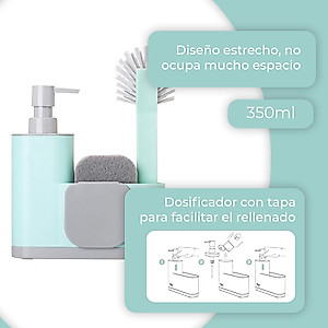 Vigar Rengo Monobloc 4-piece Sink Caddy Set, Includes Scrub Brush, Two-sided Sponge, Soap Dispenser and Scraper, Turquoise
