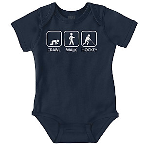 Brisco Brands Crawl Walk Hockey Street Sign Humor Baby Romper Boys or Girls