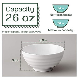 DOWAN Porcelain Soup Bowls, 26 Ounces Cereal Bowl with Non Slip Ripples, Ceramic White Bowls for Oatmeal, Bowls Set 4 for Kitchen, Dishwasher & Microwave Safe