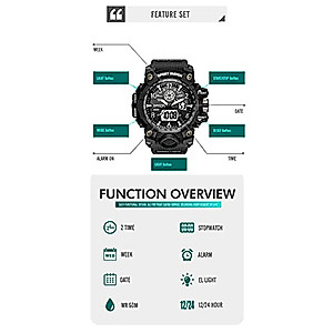 KXAITO Men's Watches Sports Outdoor Waterproof Military Watch Date Multi Function Tactics LED Face Alarm Stopwatch for Men (3169 Silver)