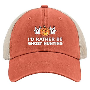 Dad Hat I'd Rather Be Ghost Hunting Trucker Hat Women Funny Mesh Hat for Summer Orange