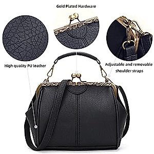 ROUROU Retro Hollow Handbag for Women Leather Shoulder Bag Evening Clutch Bag Kiss Lock Closure Crossbody Bag Purse