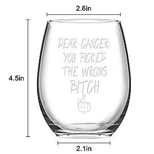 Futtumy Dear Cancer You Picked The Wrong, Stemless Wine Glass for Women Cancer Survivor Ovarian Breast Cancer Survivor Cancer Patient, 15 Oz Wine Glass With Cancer Awareness Sayings