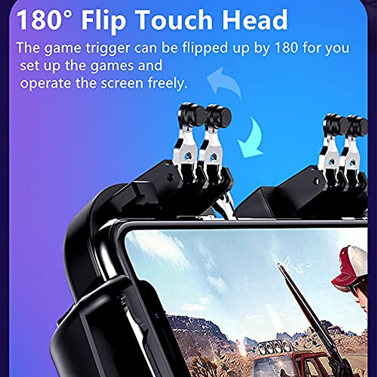 4 Trigger Mobile Game Controller with Cooling Fan Adjustable Stand for PUBG/Fotnite 6 Finger Operation GAMR or L1R1 L2R2 Gaming Grip for 4.7-6.5" iOS Android Phone