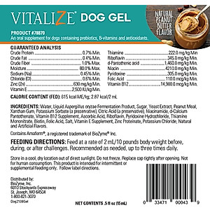 Vitalize Dog Gel - After Surgery Recovery & Probiotics Alternative Immune Support Booster Supplement for Dogs Digestive & Gut Health - Liquid Gel Paste (15 ml)