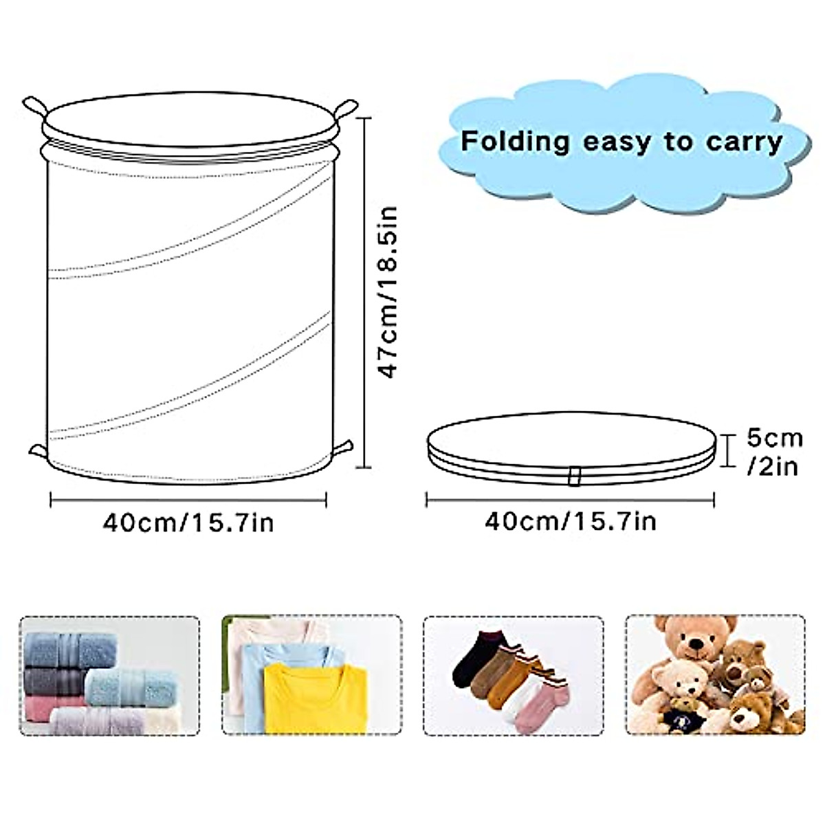 xigua Large Pop-Up Laundry Basket with Zipper Lid, Round Collapsible Storage Basket,Dirty Clothes Hamper for Bedroom, Beautiful Peacock