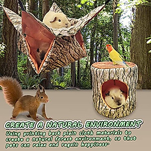 EAEDMY Guinea Pig Rat Ferret Tree Hole Bed and Hammock Tunnel, Ferret Hanging Bunk Bed Hammock, Parrot Bird Tree Hole, Small Animals Hideout and Soft Bed (1.Tree Hole Bed and Hammock)