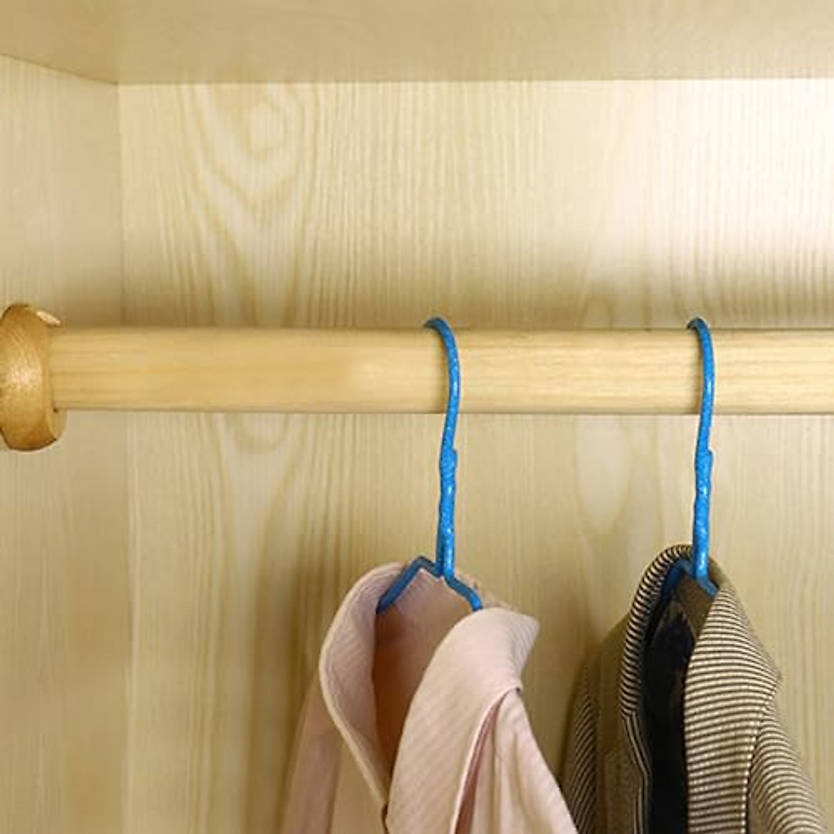 2 Sets Wooden Wall Mounted Closet Rod with base,Oval Saving Space Hanging Rod, Closet Pole for Wardrobe Hallway Bathroom Curtain Clothing Store(60cm(23.6in), Natural)