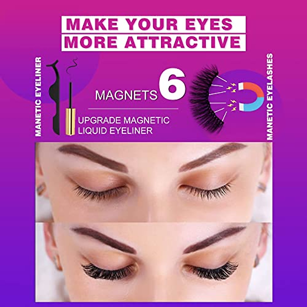 Royaomis 10 Pairs Cat-Eye Magnetic Lashes With Eyeliner Natural Looking, 3D Magnetic Eyelashes Natural Look With Eyeliner, Fake Eyelashes Magnetic, Eye Lashes Pack Natural Magnetic Eyelashes