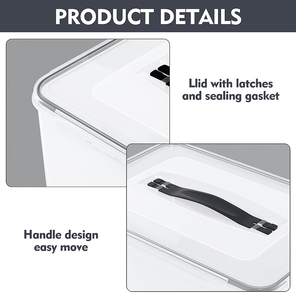 Knifefish 4 Pack Airtight Clear Plastic Food Storage Containers, 15 Quart Plastic Box with Sealed Lid