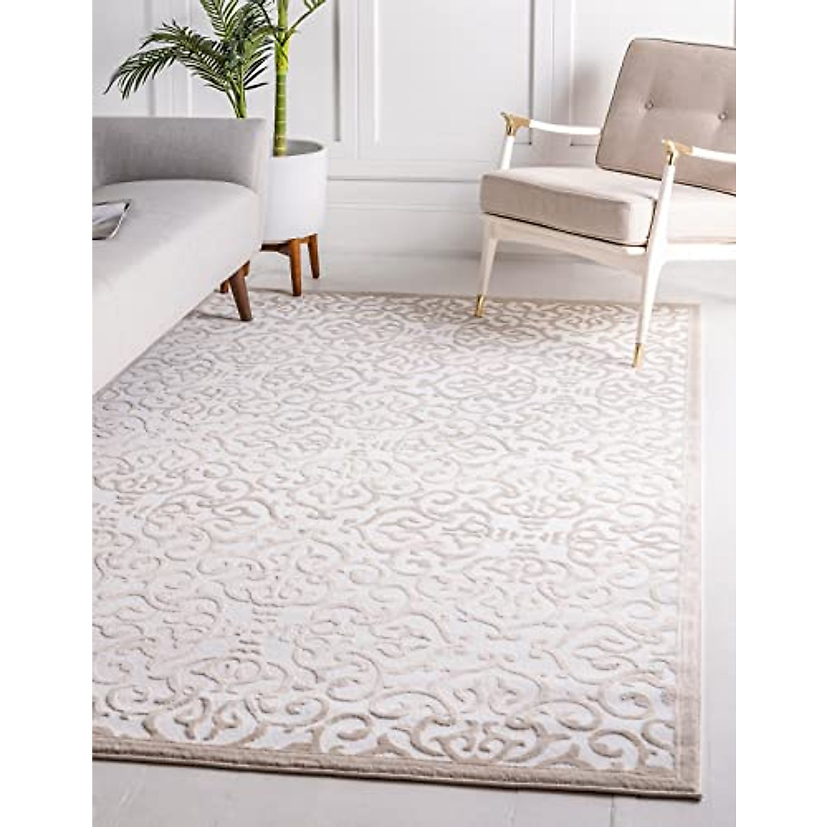 Unique Loom Rushmore Collection Area Rug - Johnson (9'x 12' 2" Rectangle, Snow White/ Beige)