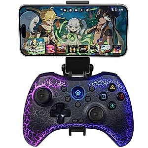 Joso Wireless Controller, Phone Controller for Gaming RGB Light, Game Controller for Switch/PC/iPad/Tablet/Android/iPhone Game Controller with Phone Clip, Custom Buttons, Macro, Turbo, Dual Vibration